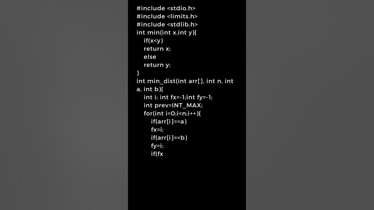 Code to find minimum distance between two numbers in the array using C. #datastructure - YouTube