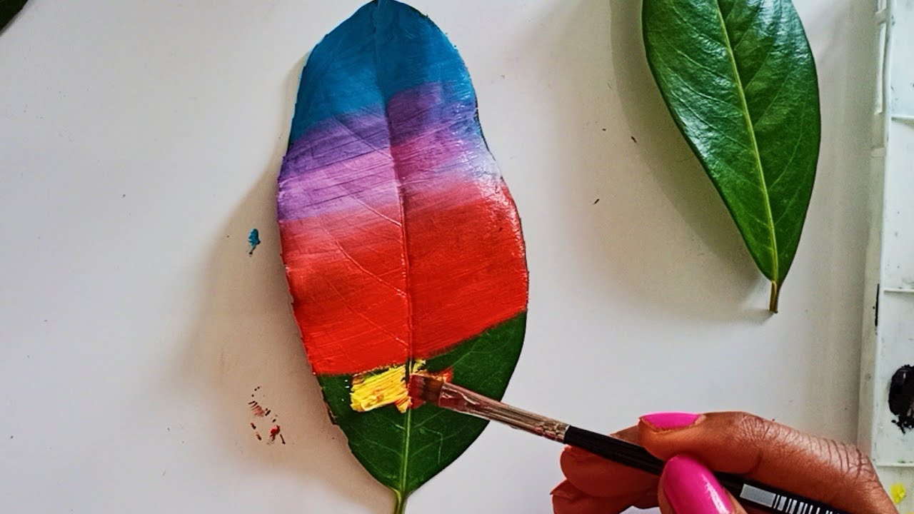 Leaf painting | leaf art painting| Acrylic paint on leaf | how to paint ...