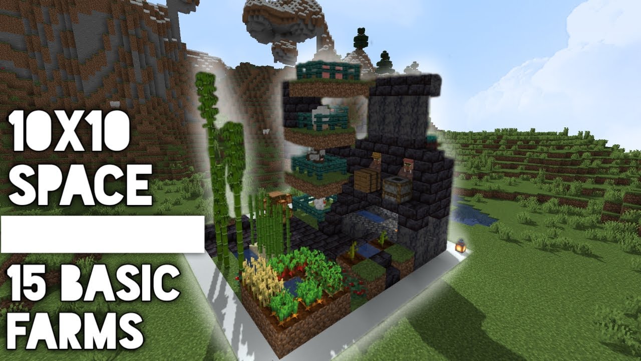 Minecraft: 15 Basic Farms in 10X10 Space | Minecraft farm tutorial in 1 ...