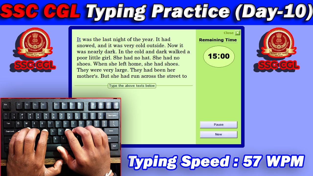 SSC CGL Typing Practice Day- 10 | 57 WPM Typing Speed with 98% Accuracy ...