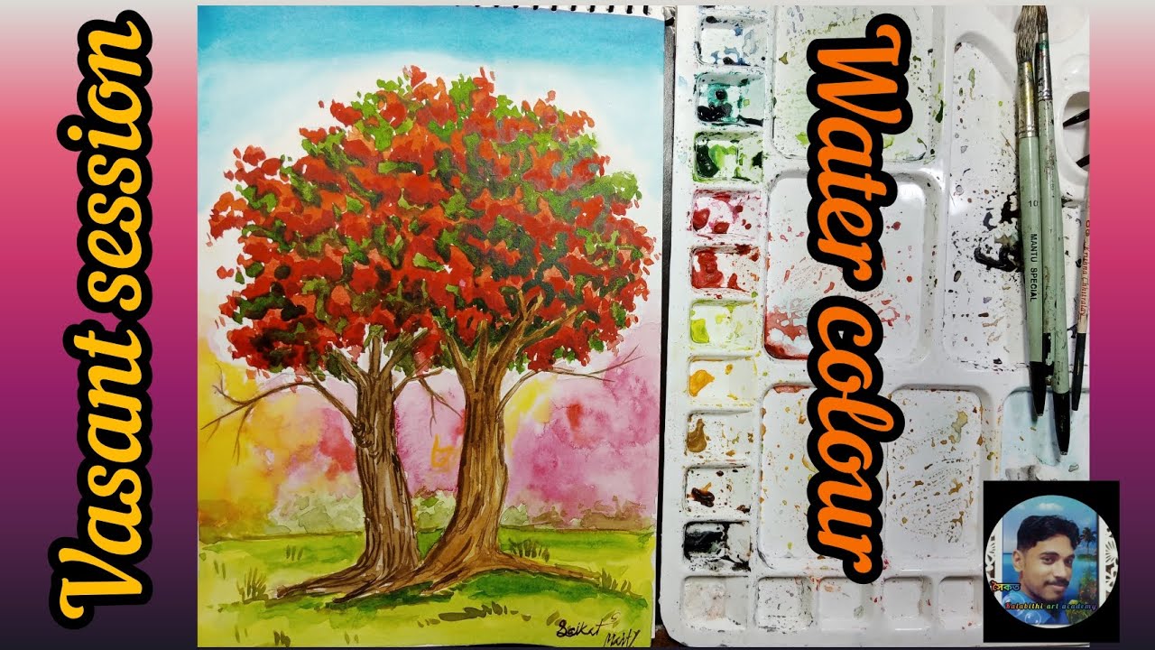 vasant session scenery drawing . water colour drawing. - YouTube