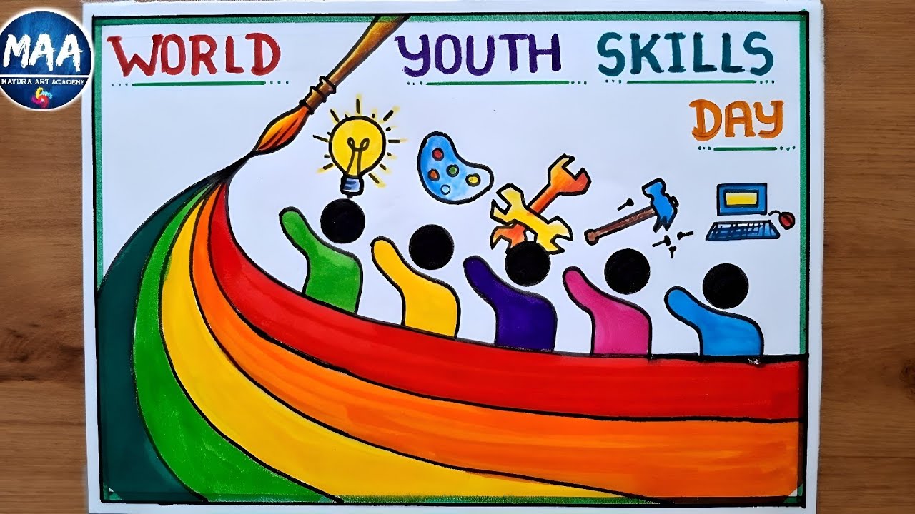World Youth Skills Day Drawing Easy | How to Draw Youth Day | Youth ...