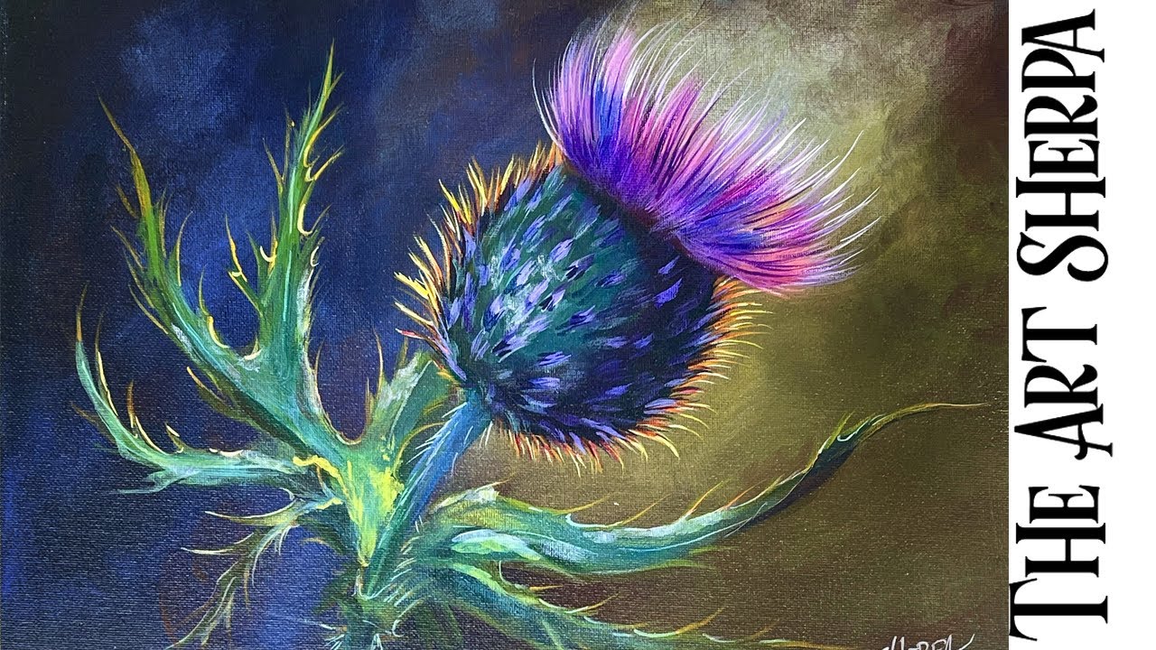 How to paint a Glowing thistle Flower 🌟🎨 How to paint acrylics Halloween Floral - YouTube