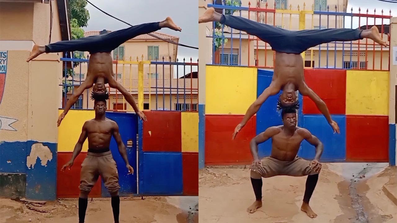Friends Perform Amazing Head-To-Head Balancing Stunt - YouTube