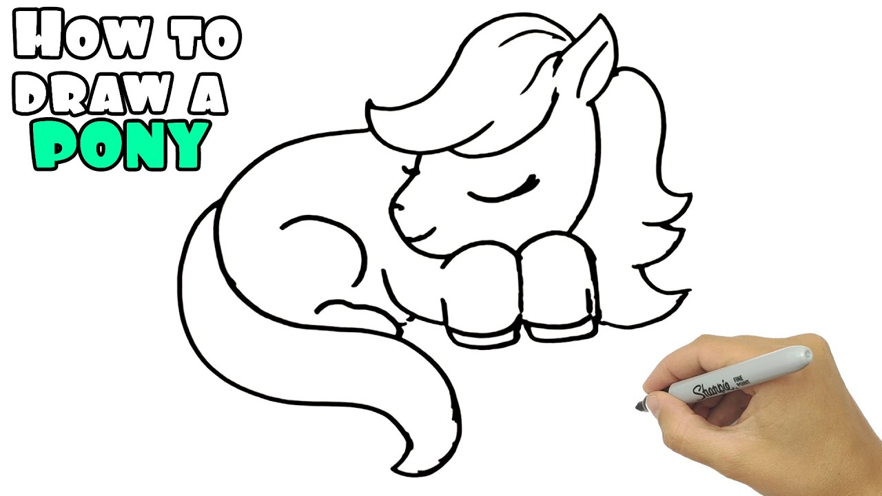 How to draw a Cute Pony with a black marker. Easy way to draw a Pony ...