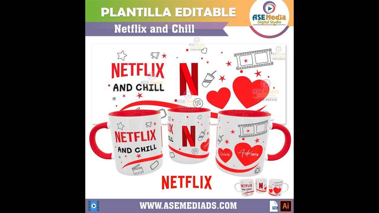 Netflix and Chill Taza Plantilla Editable Sublimación Diseño Mug Gratis ...