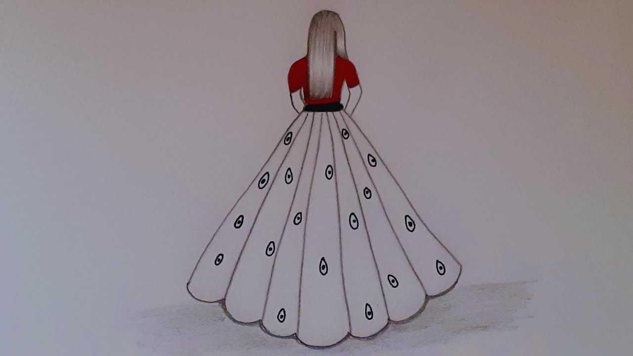 How to draw girl sketch with long dress||girl drawing - YouTube