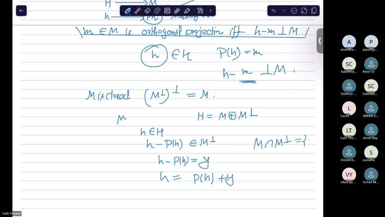 Orthogonal Complement and representation theorem - YouTube