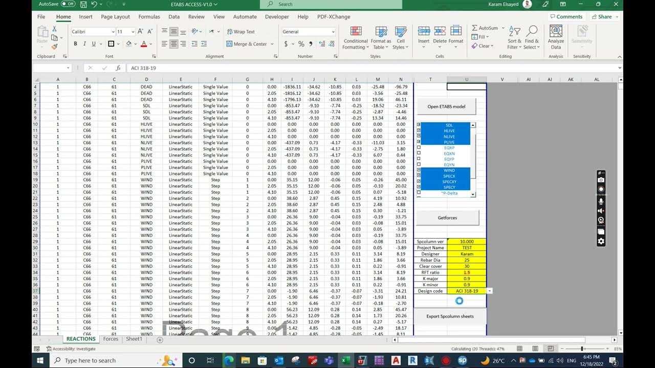 EXPORTING CONCRETE COLUMN FROM ETABS TO SPCOLUMN - YouTube