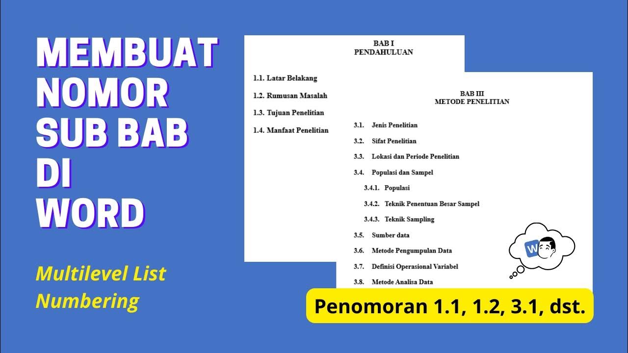 Cara Membuat Nomor Sub BAB di Word - Penomoran Multilevel List - Format 1.1 - YouTube