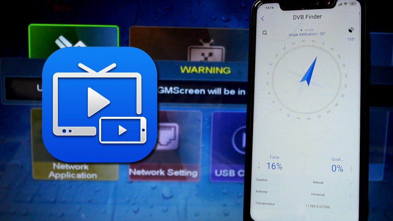 كيف يعمل تطبيق G-MScreen للتحكم وضبط الصحن بالهاتف مع جهاز الاستقبال - YouTube