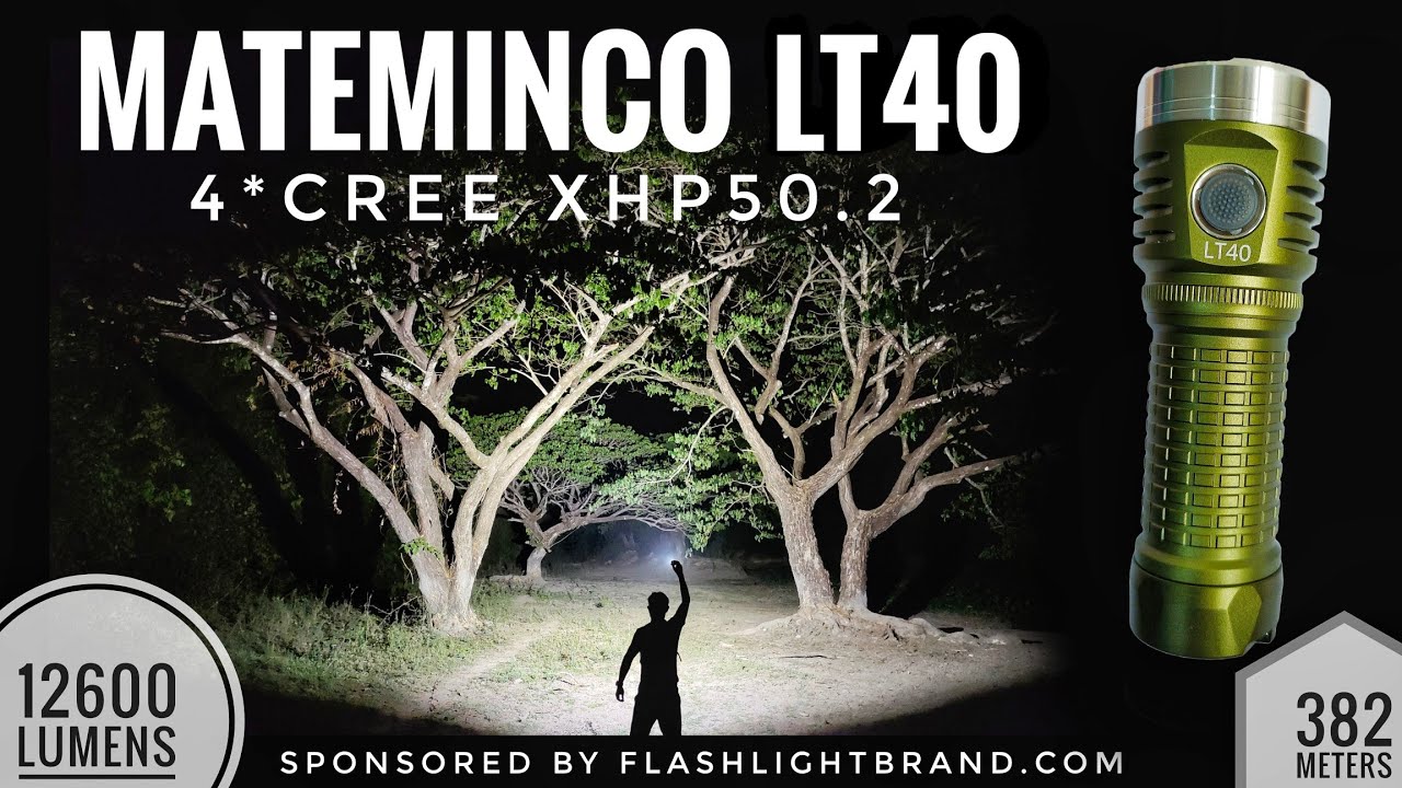 Mateminco LT40, 4*Cree XHP50.2, 12600 lumens, 382 meters throw - YouTube
