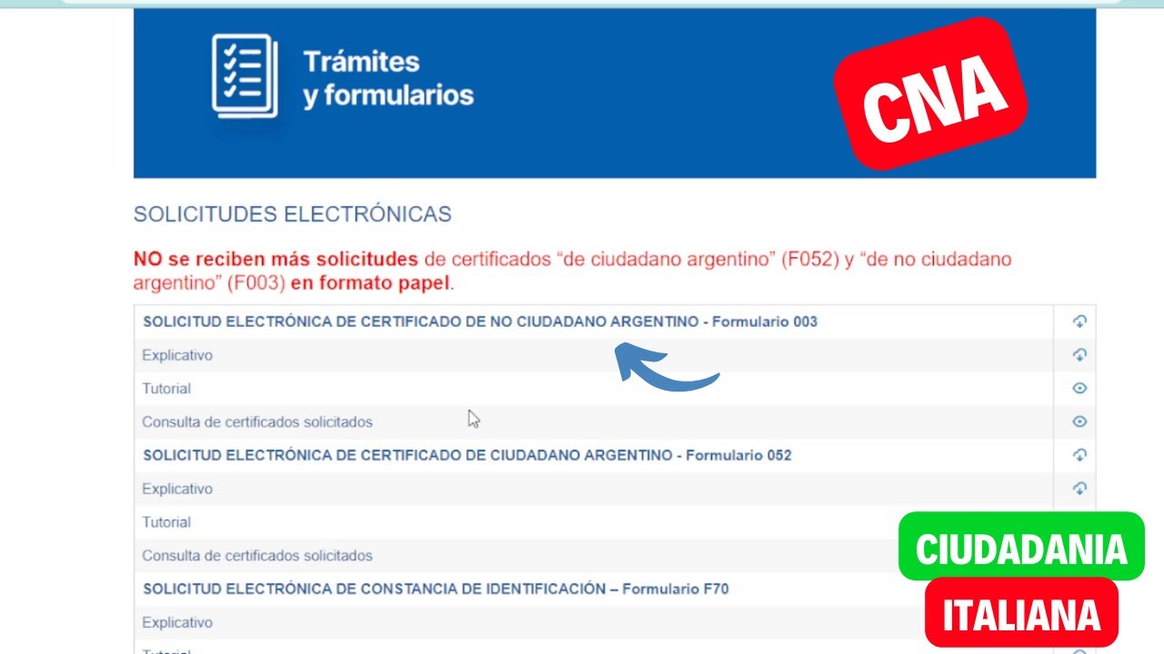 Tutorial | Solicitud electrónica del Certificado de no ciudadano argentino (F. 003) - YouTube