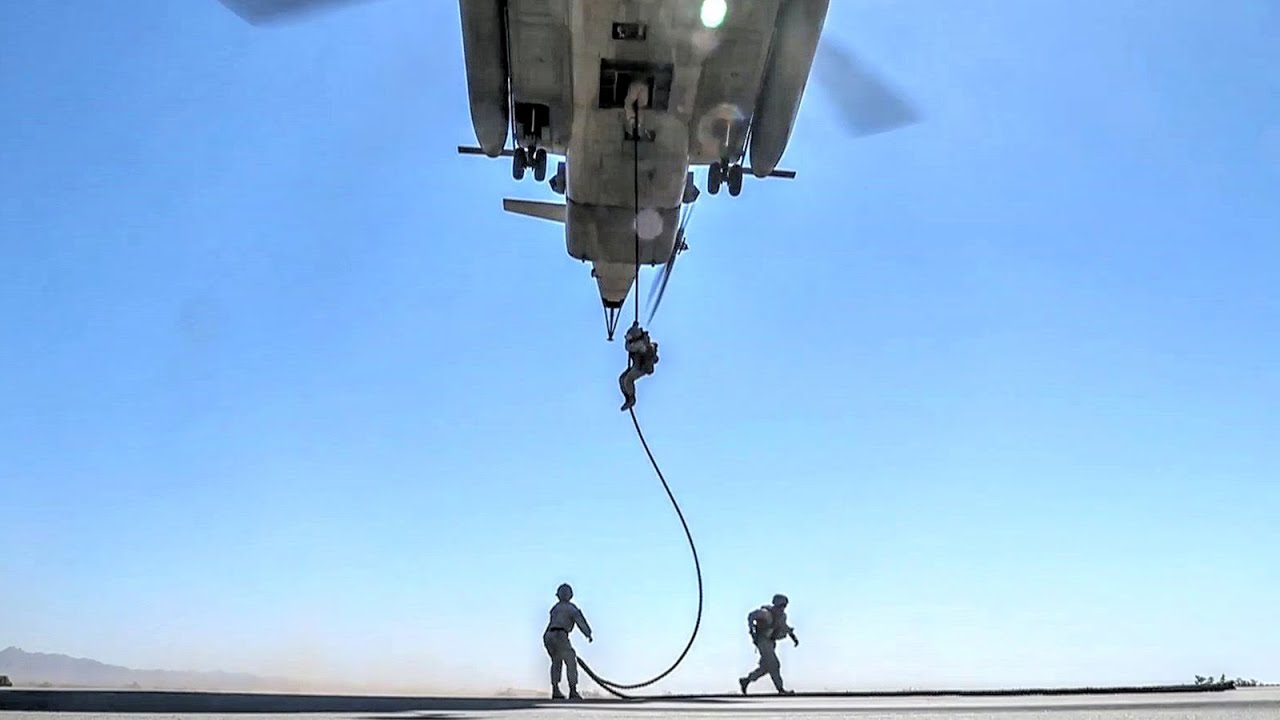 US Marines Fast Rope From CH-53E Super Stallion Helicopter - YouTube