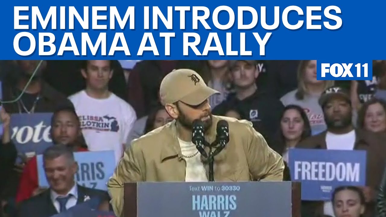 Eminem introduces Obama at Harris rally - YouTube