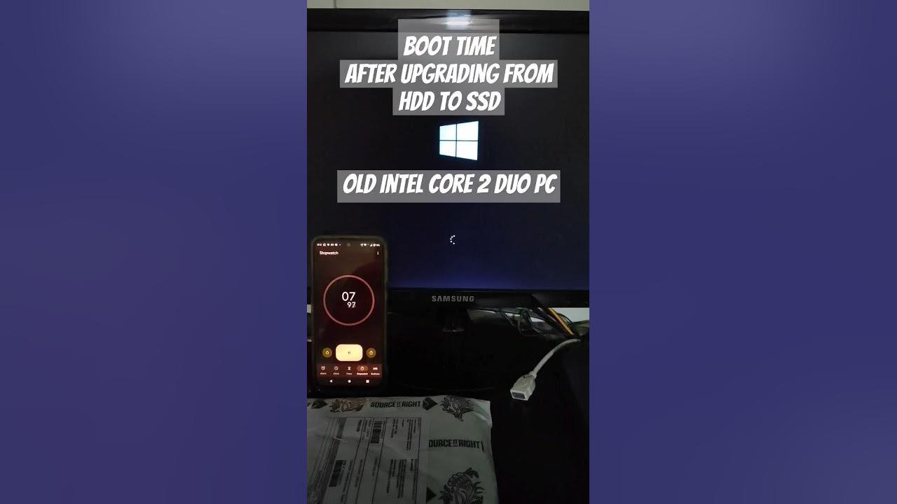 Boot time after upgrading from HDD to SSD - Old Intel Core 2 Duo PC - YouTube