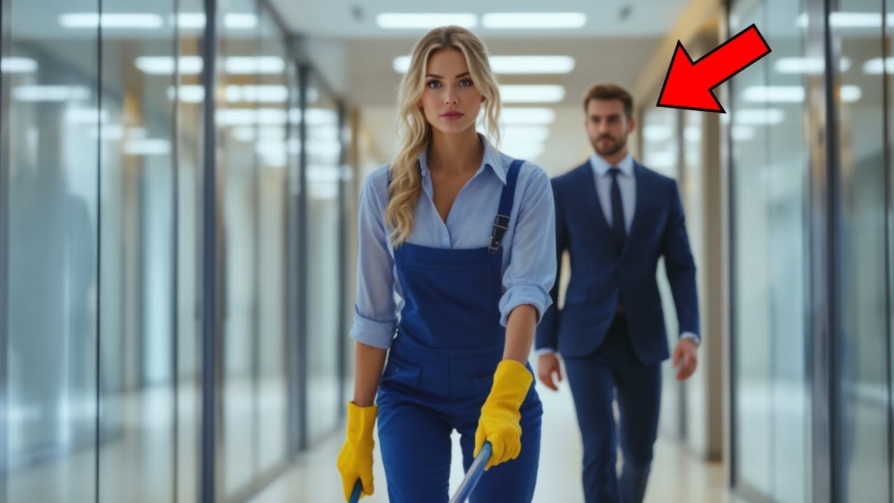 Distracted cleaning lady bumps into elegant man… and something ...