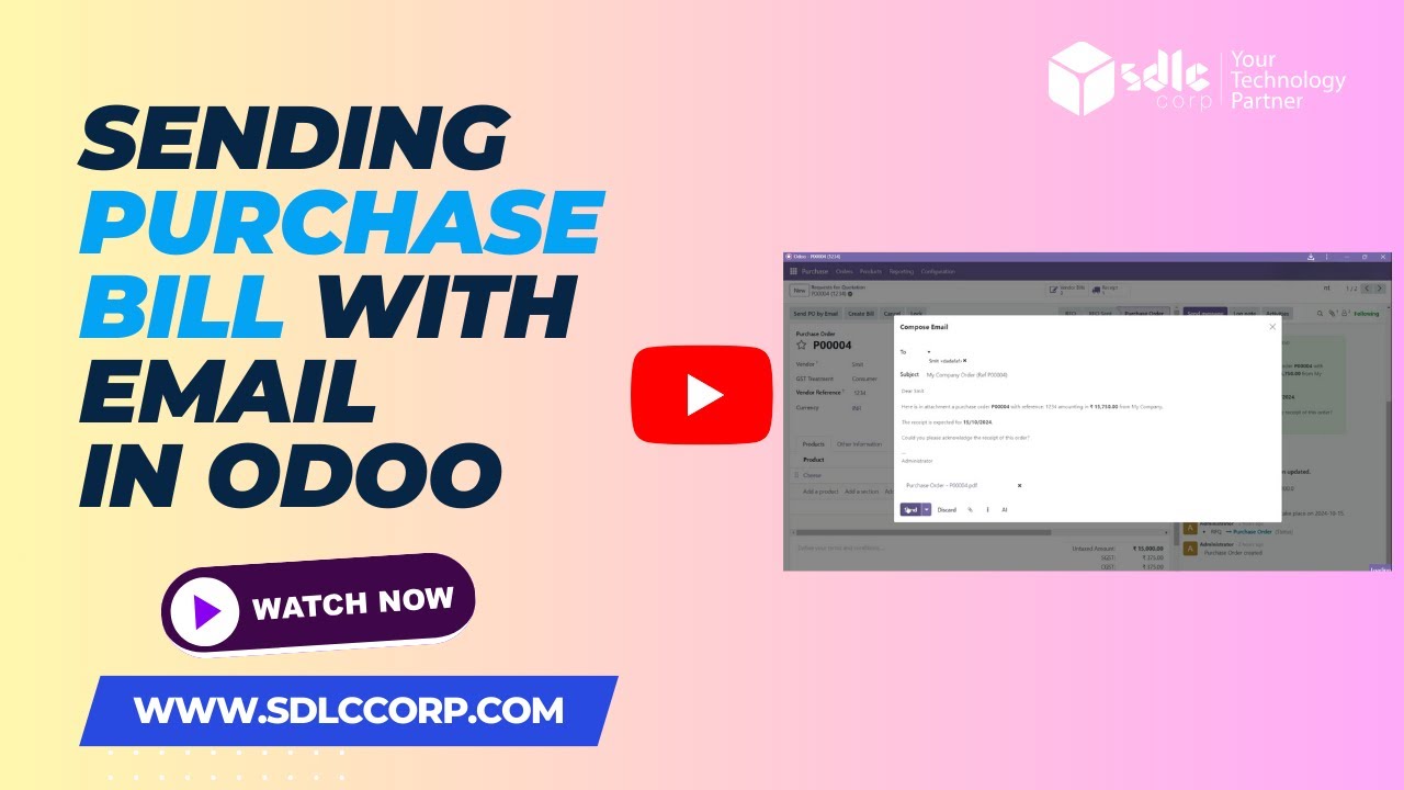Sending Purchase Bill with Email in Odoo - YouTube