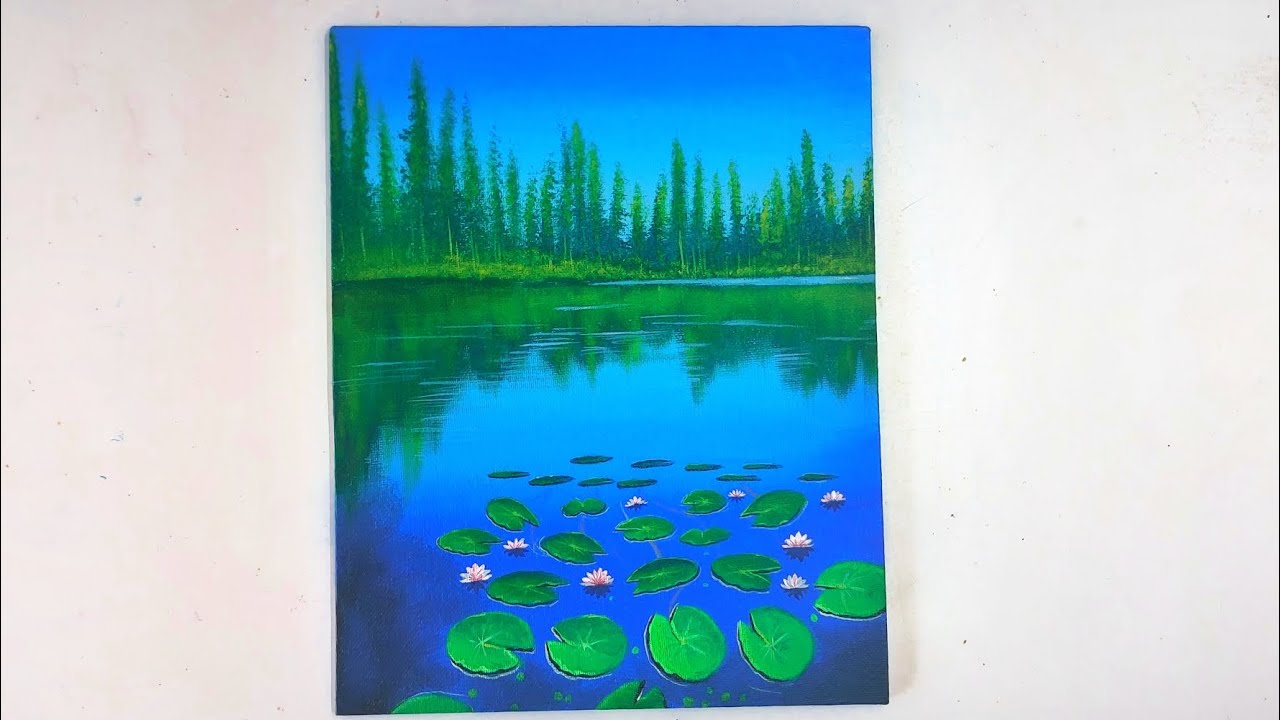 Simple lake painting for beginners/ Step by step/ Acrylic - YouTube