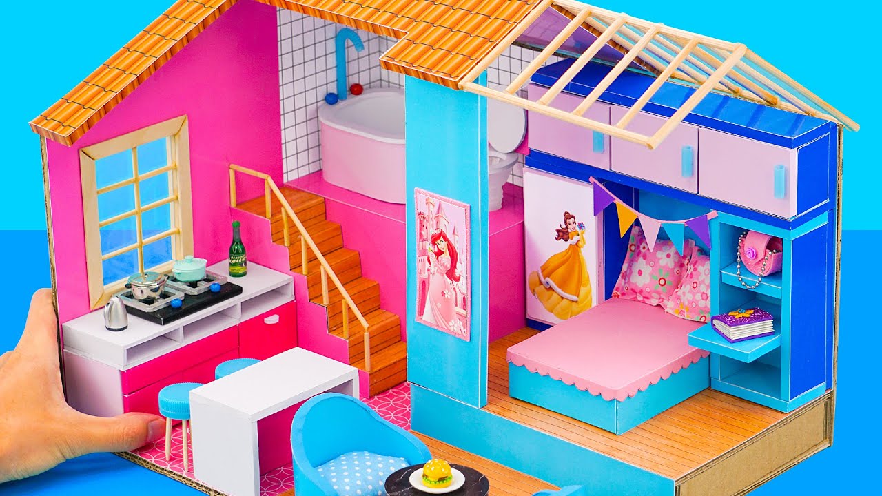 DIY Miniature Cardboard House #83 Build a Beautiful Pink & Blue House ...