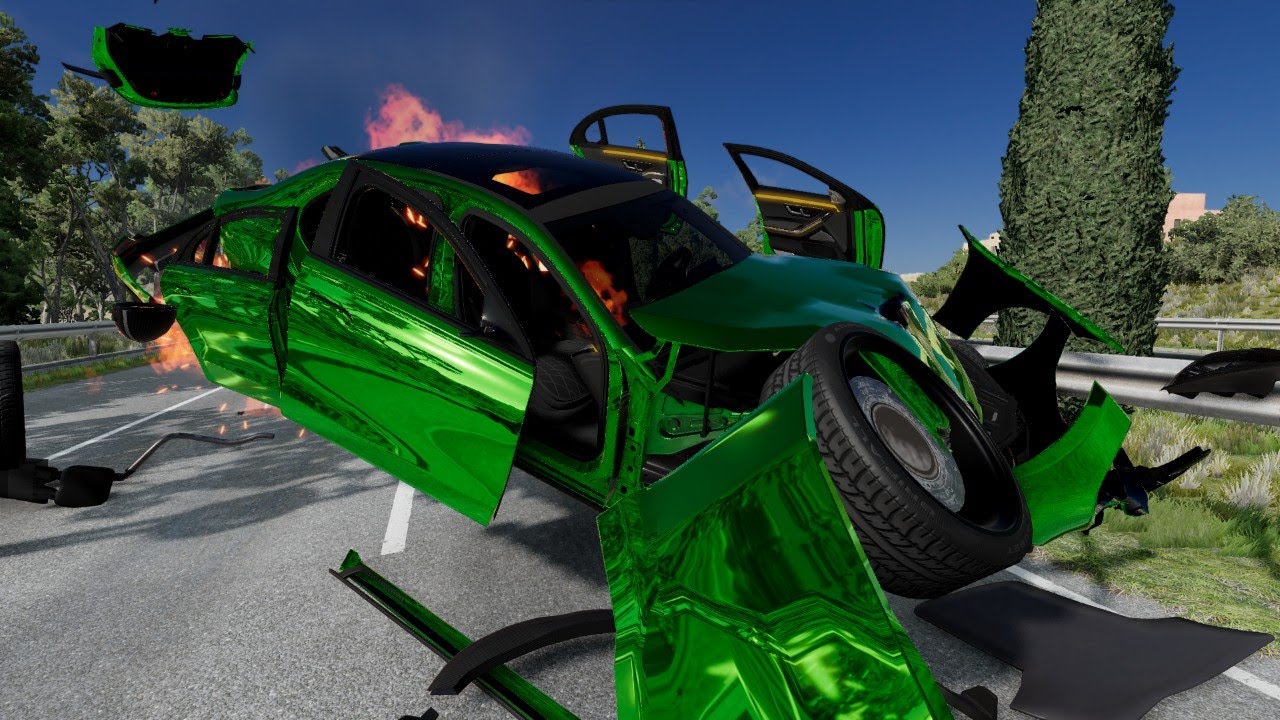 Realistic Car Accident Simulation in BeamNG Drive | Crash Test Physics ...