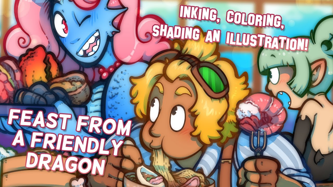 Eating a Delicious Feast made by a Friendly Dragon - Drawing Timelapse ...