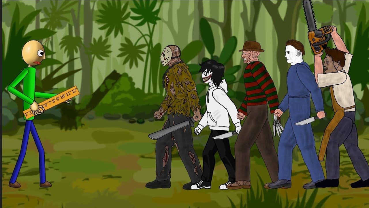Baldi's Basic's Vs Jason, Jeff, Michael, Freddy, Leatherface | Drawing ...