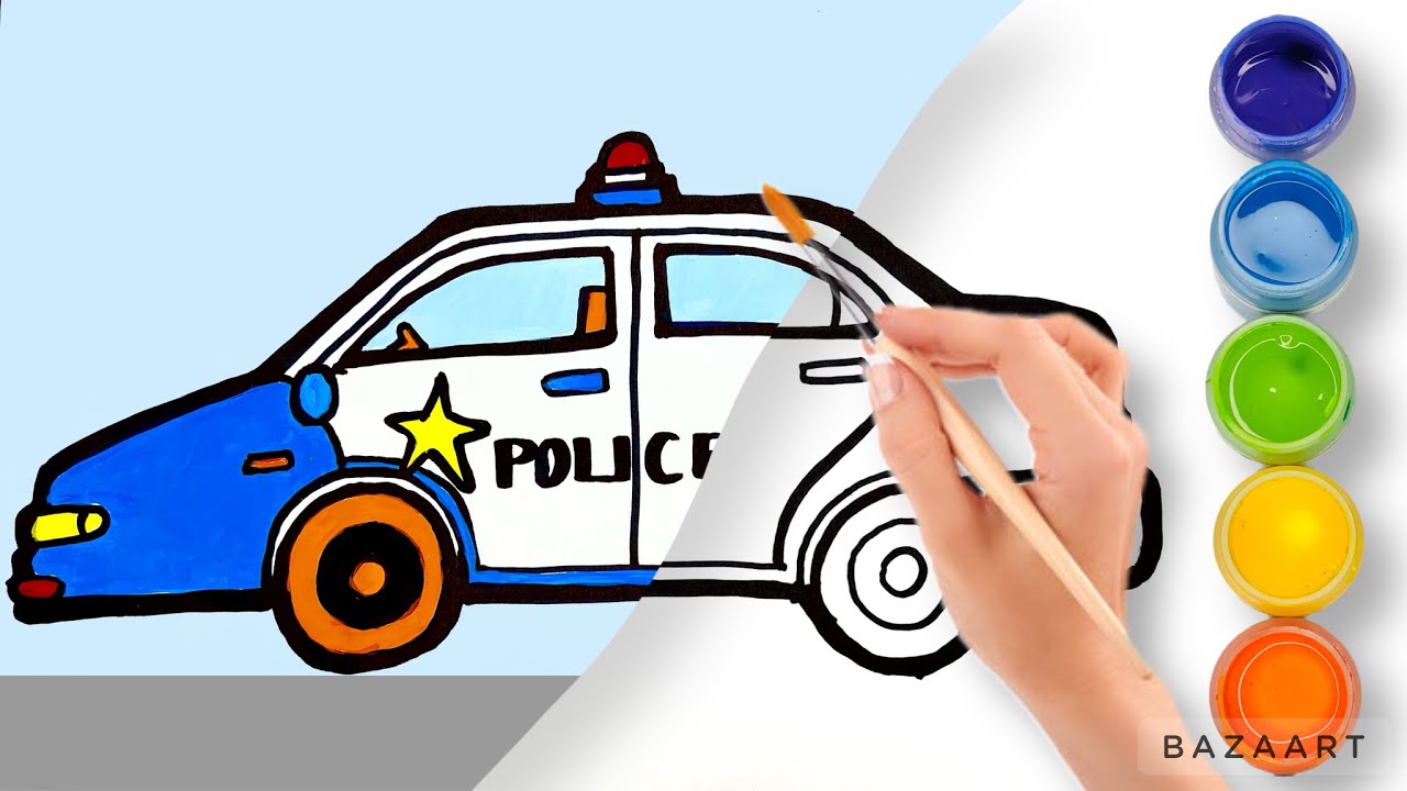 Drawing painting coloring a police car for kids & toddlers - YouTube
