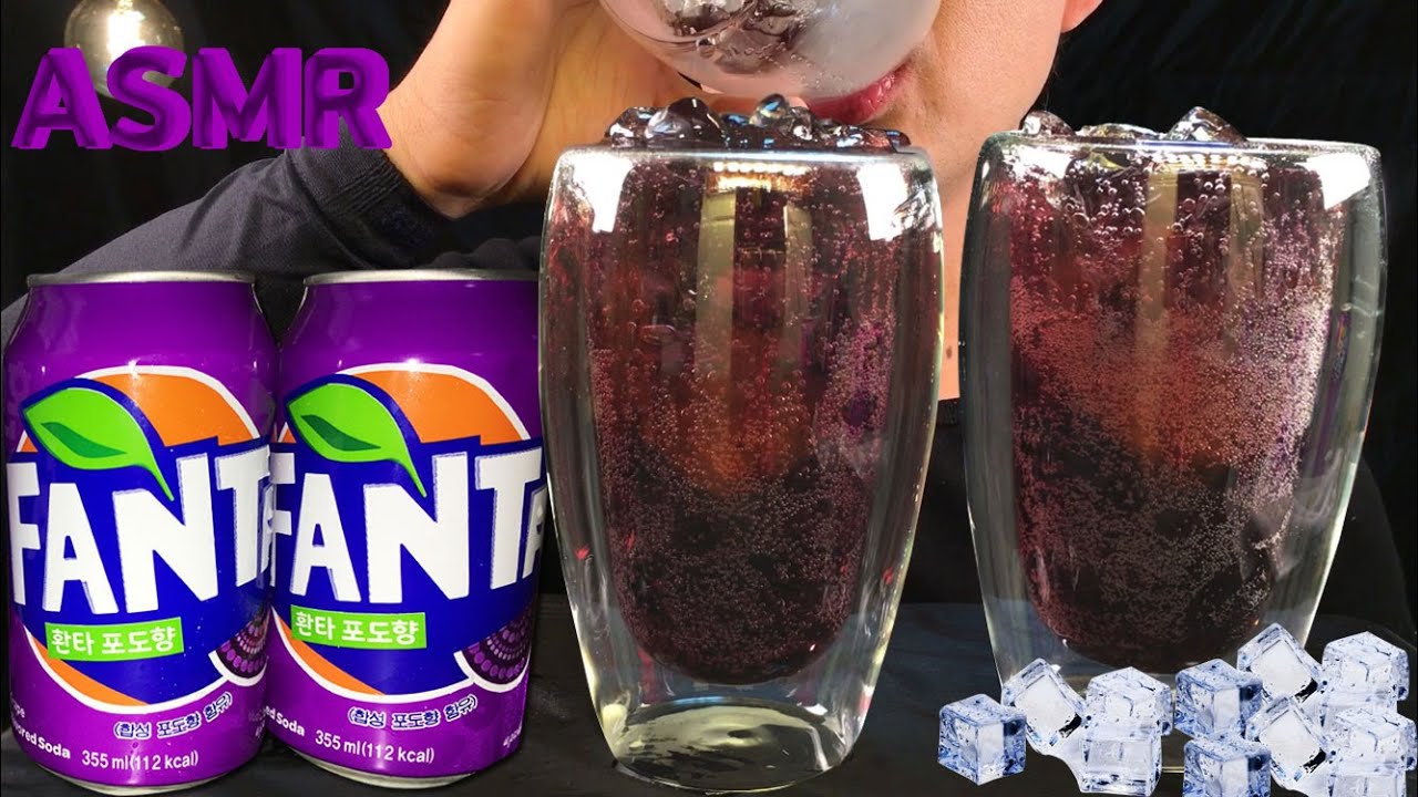 [ASMR] FANTA DRINKING SOUNDS WITH ICE CUP(NO TALKING)GRAPES FLAVORED 환타 ...