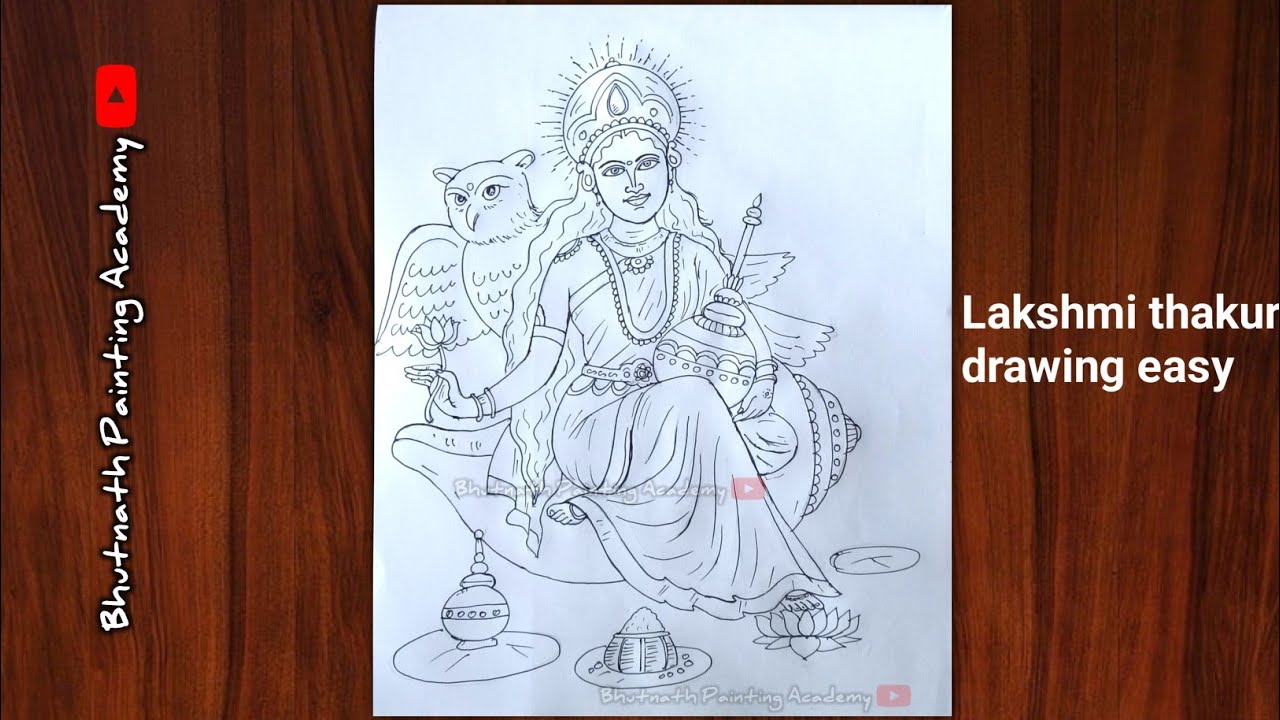 lakshmi thakur drawing||Lakshmi Puja drawing outline easy step by step ...