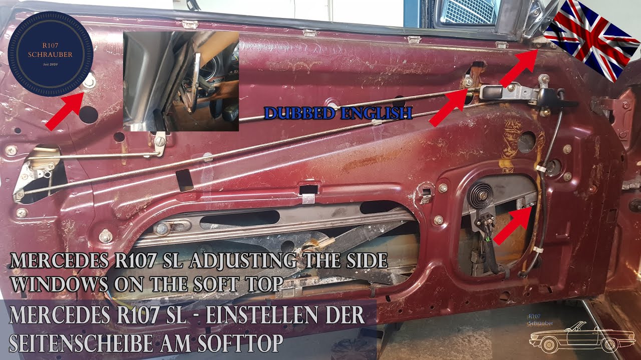 Mercedes R107 SL Adjusting the side windows on the soft top - YouTube