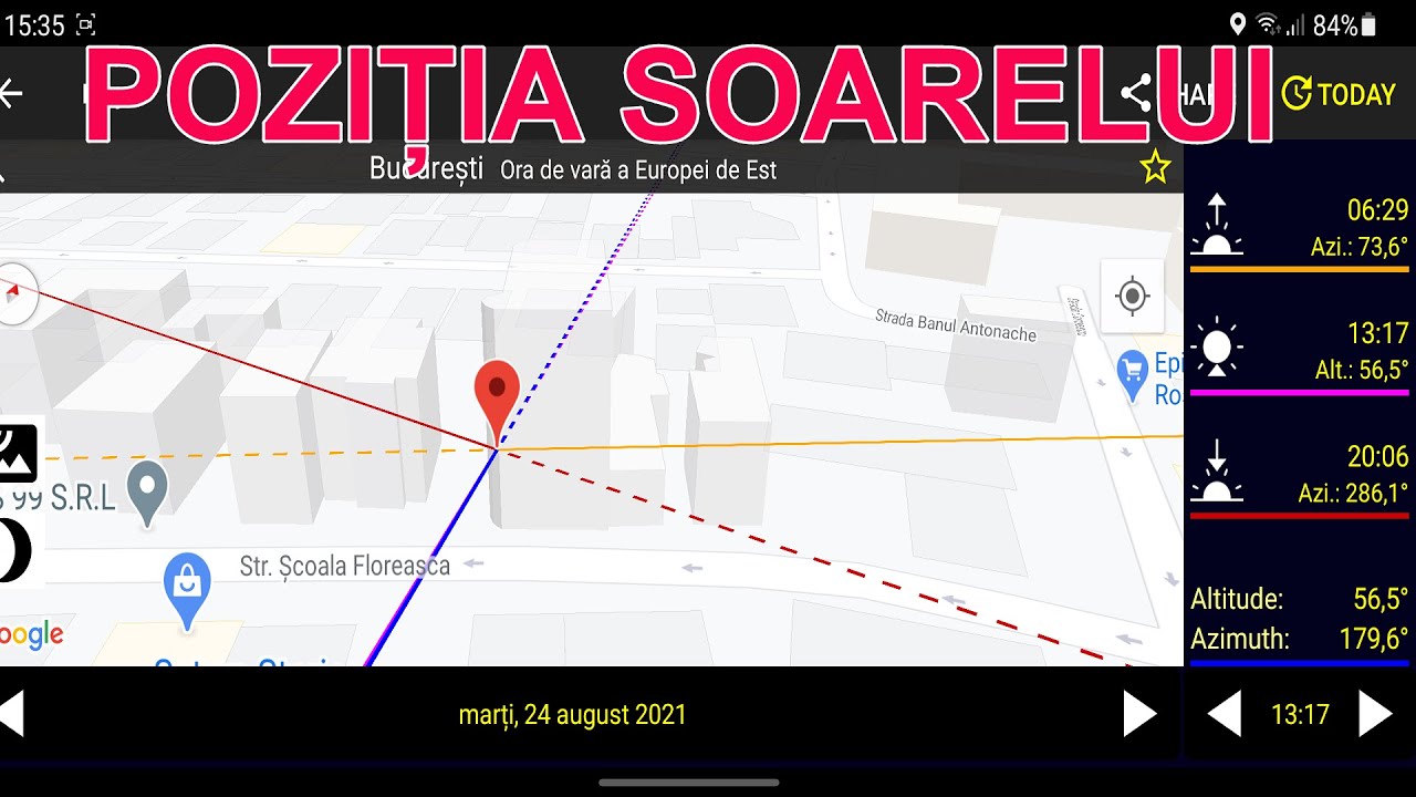 Aplicație pentru verificarea direcției soarelui pe clădiri si terenuri ...