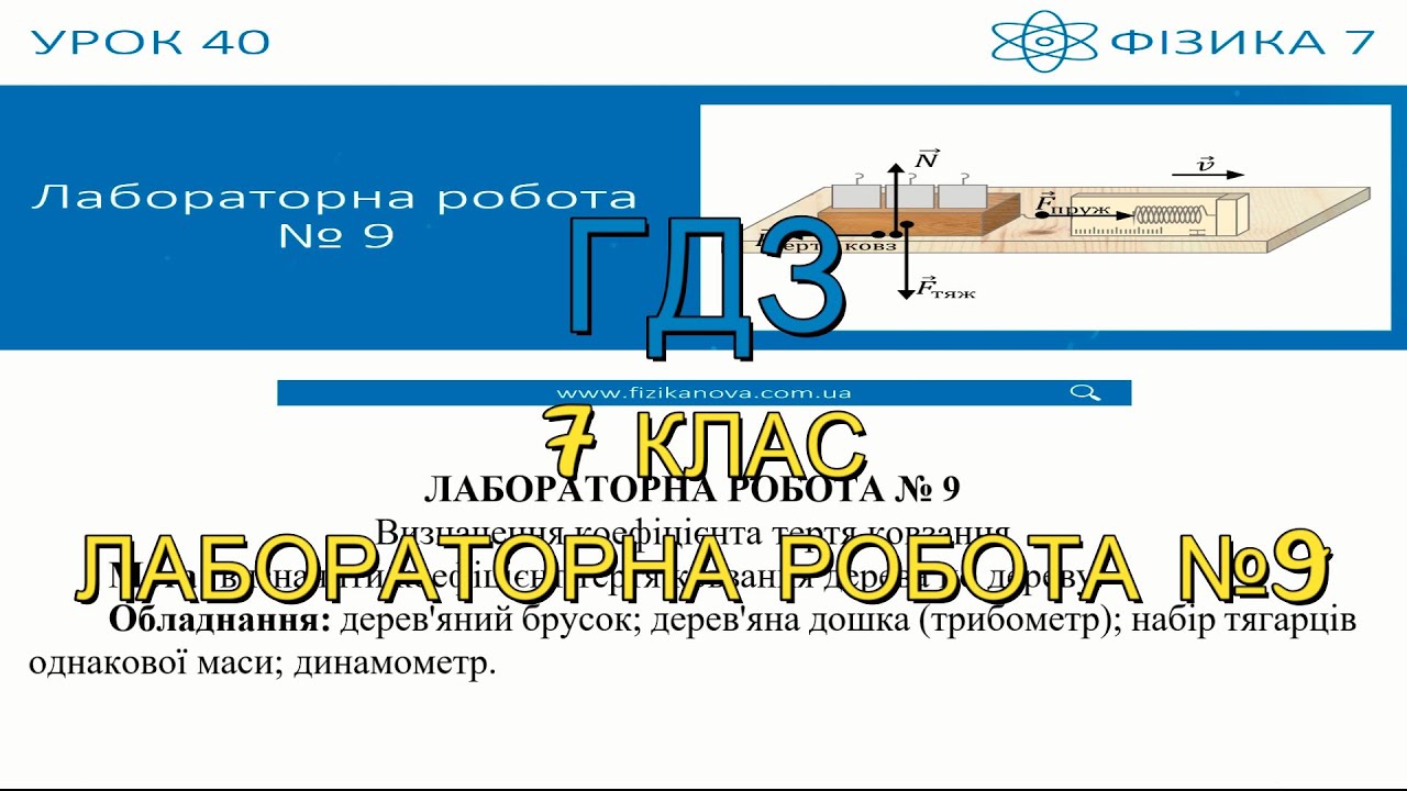 ГДЗ 7 клас лабораторна робота №9 Визначення коефіцієнта тертя