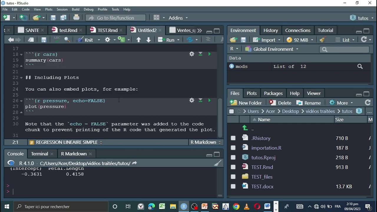 COURS19 REGRESSION LINEAIRE SIMPLE AVEC R MARKDOWN - YouTube