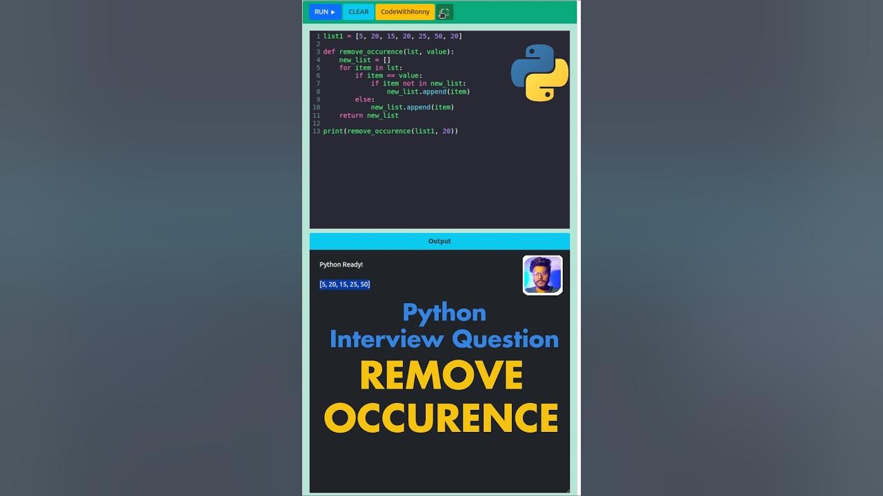 Python Interview Questions Remove Occurence Python Coding