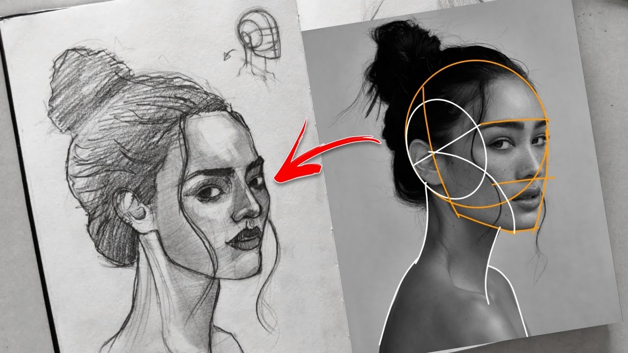 REAL TIME portrait drawing using Loomis method step by step , # ...