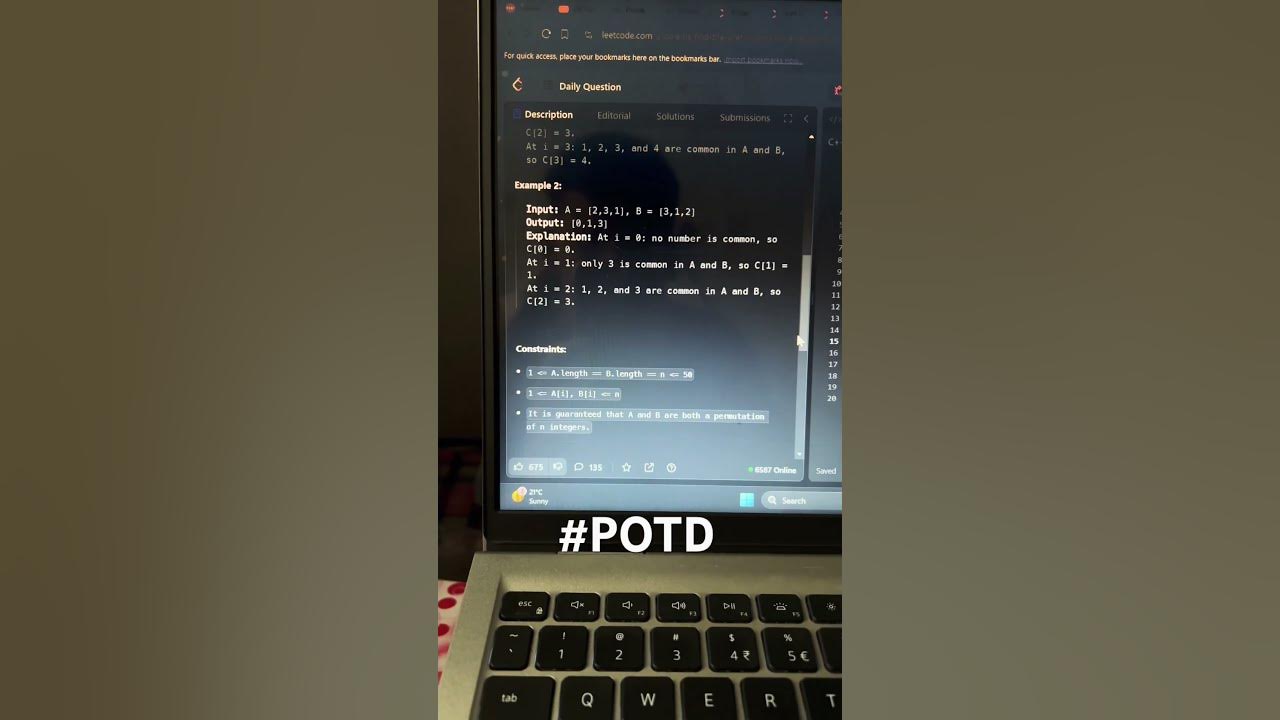 Find The Prefix Common Array Of Two Arrays Potd Leetcode Datastructure Programming Cpp