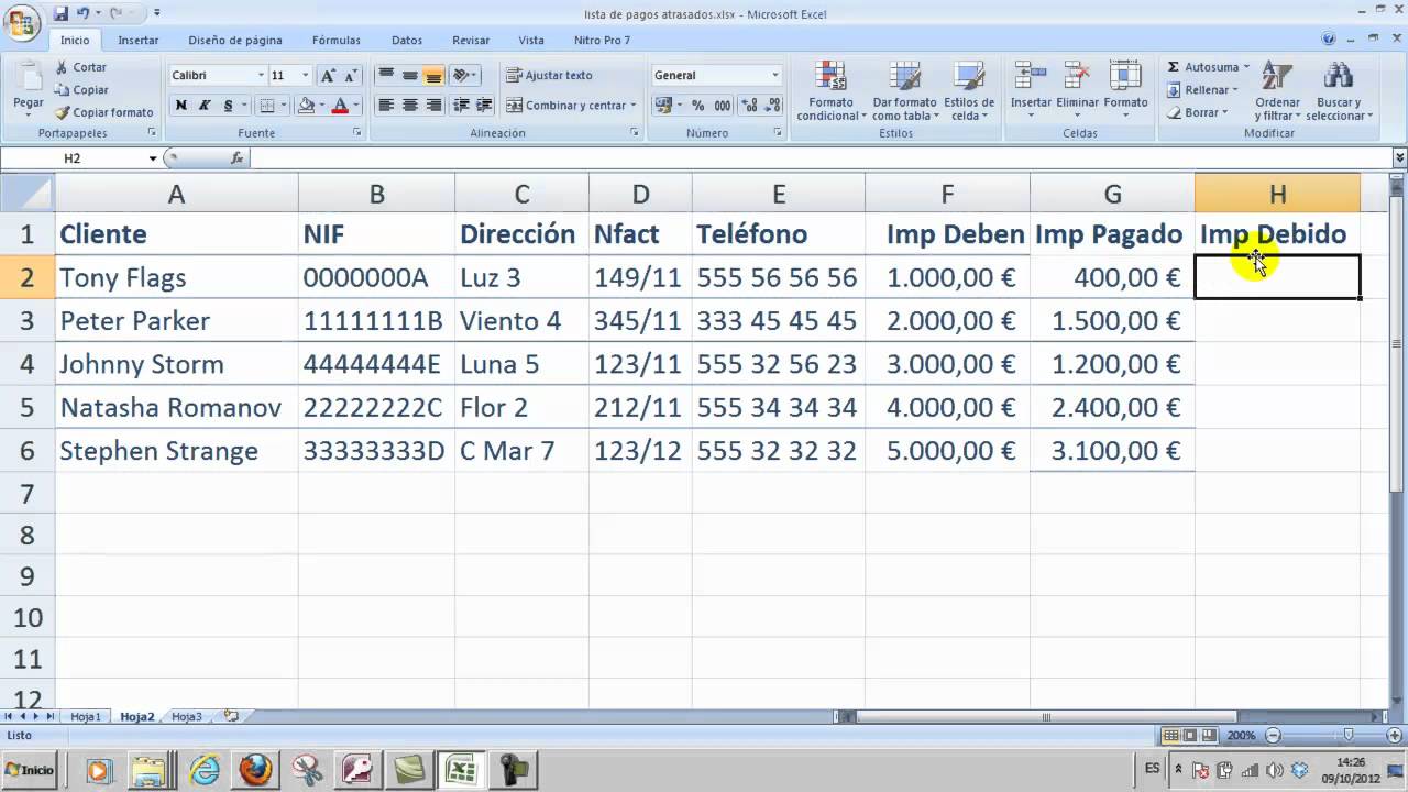 Ofimática Excel 03 Fórmula resta y copiar datos entre hojas Informática ...