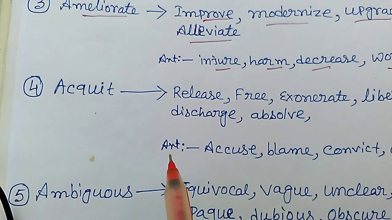 Important synonym and antonyms - YouTube