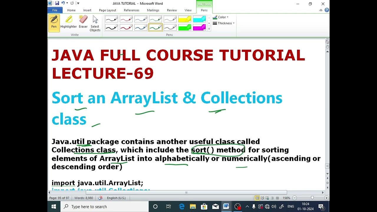Java Lecture 69 Sort An Arraylist Collections Class Sort Method Ecl365classes Youtube