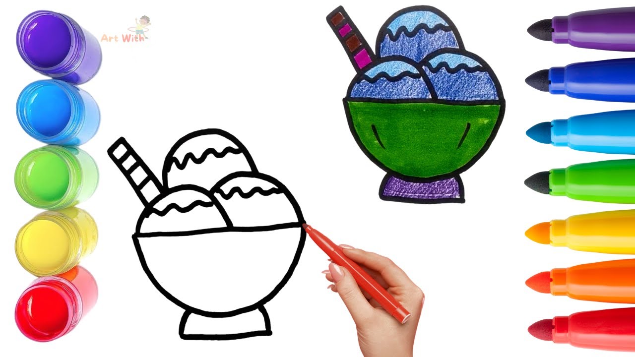 How To Draw cute Ice-Creme Drawing, Painting & Coloring For Kids and ...