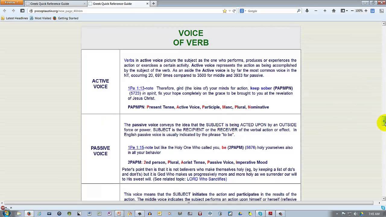 PreceptAustin.com has a quick reference verb tool and maps keyed to ...