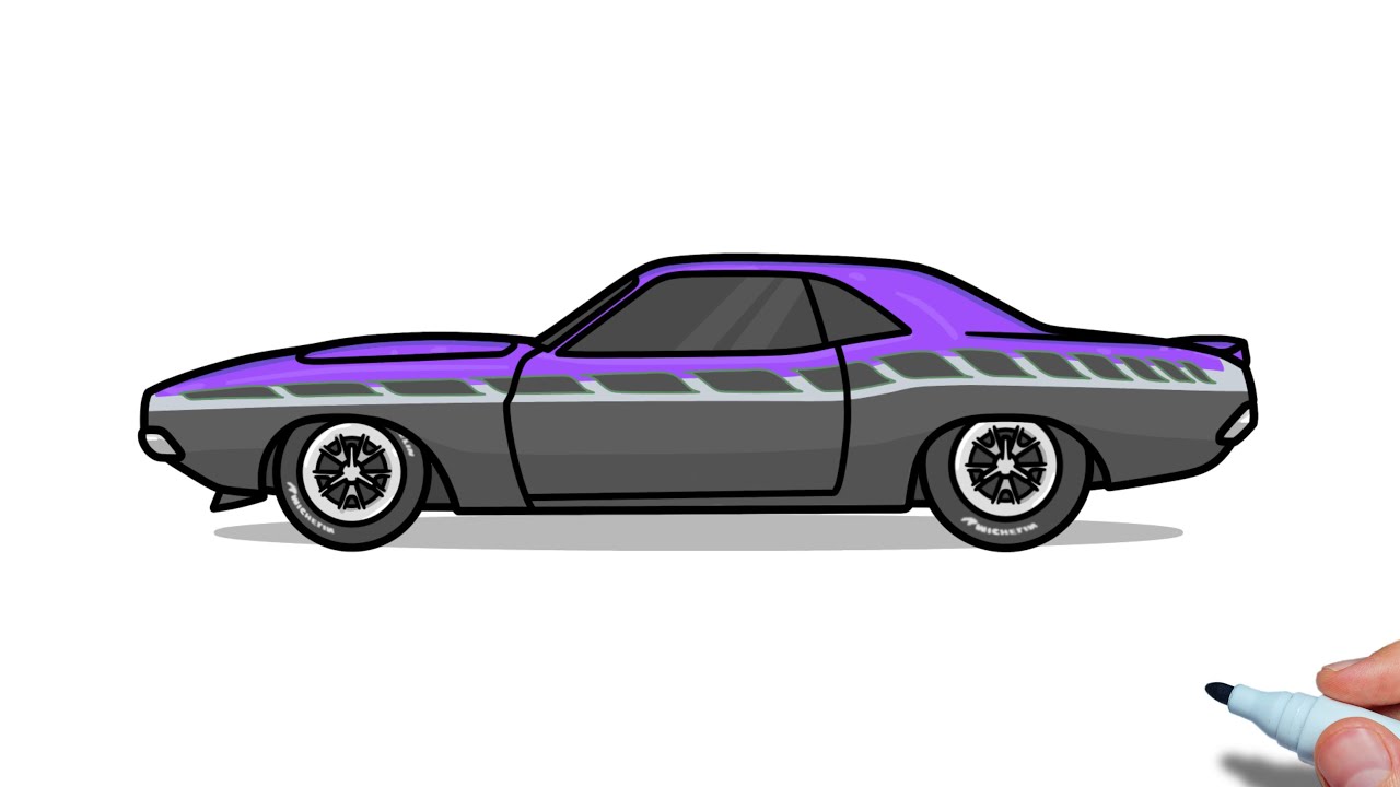 How to draw a DODGE CHALLENGER 1970 easy / drawing Dodge Challenger R/T ...