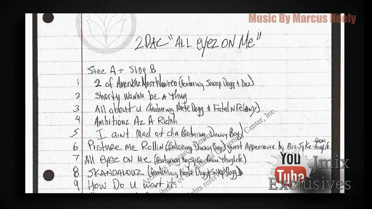 Rare Tupac's Handwritten Tracklists For All Eyez On Me & Euthanasia ...