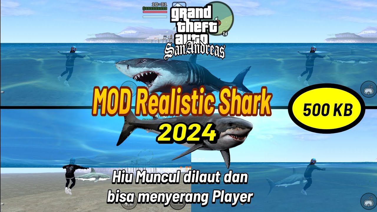 MOD Realistic Shark 2024 | Hiu Menyerang Player di Laut | GTA SA ...