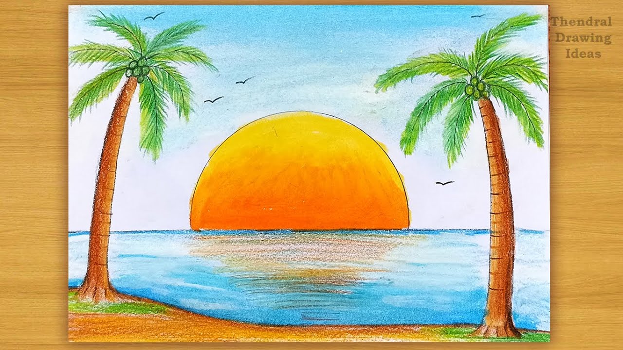 how to draw sun raise drawing / step by step drawing - YouTube