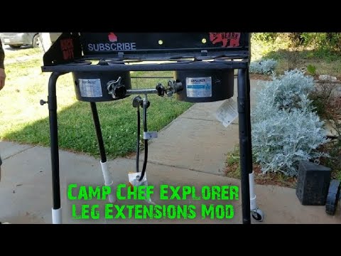 Camp Chef Explorer 2-burner stove leg extension mod - YouTube