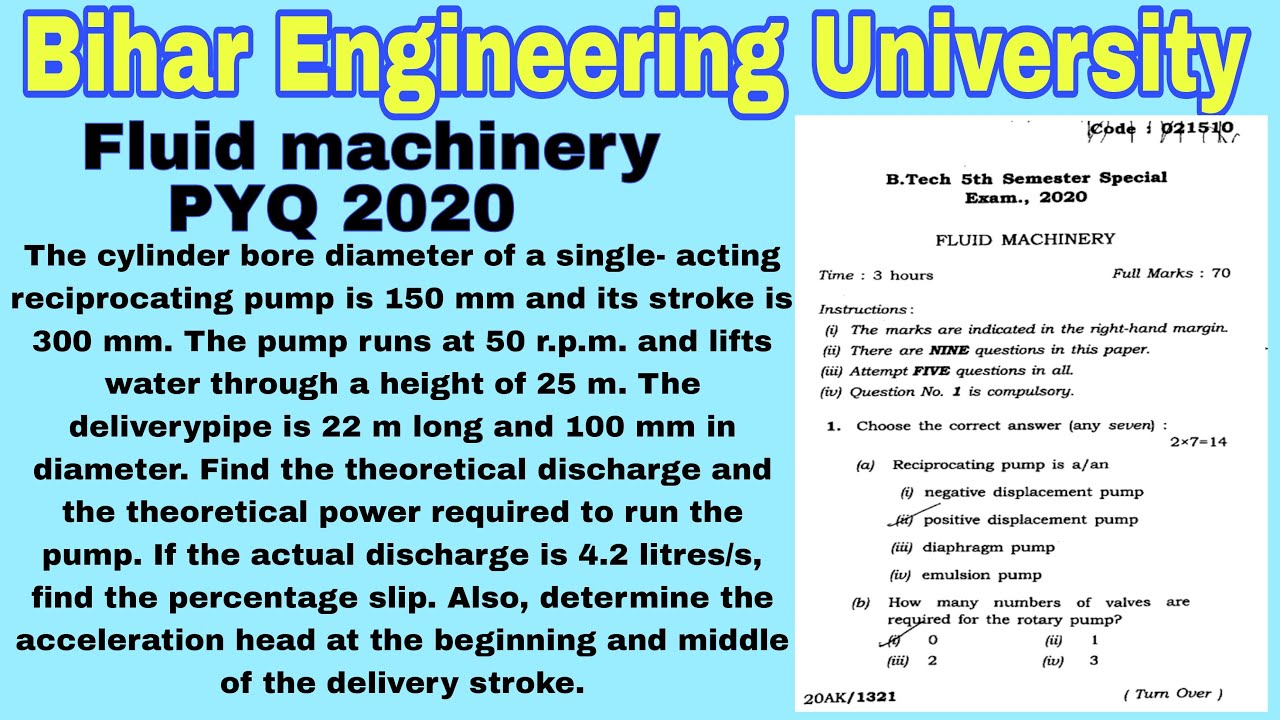 Fluid machinery pyq 2020 || Numerical || BEU PYQ solution || FM || AKU ...