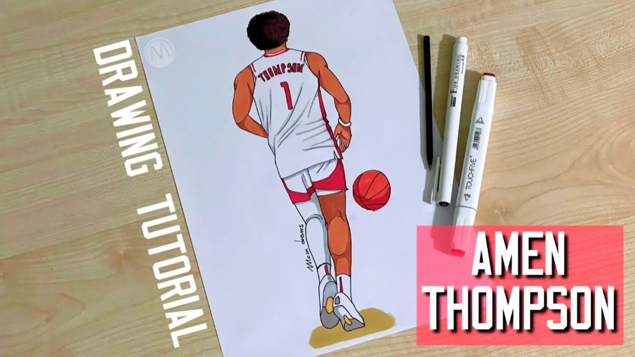 How to draw Amen Thompson / Houston Rockets basketball player drawing ...