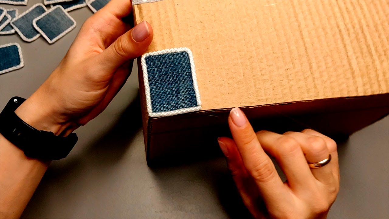 DIY box decor from old jeans and cardboard - YouTube